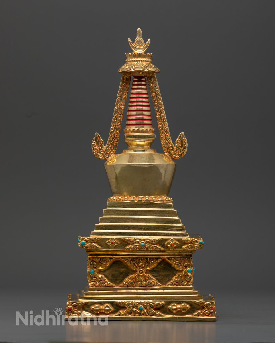 Tibetan Cooper Gold Stupa Statue | Relic Container Statues – Nidhiratna